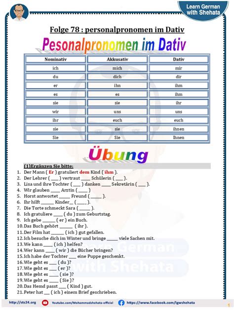 Folge 78 Personalpronomen Im Dativ Pdf