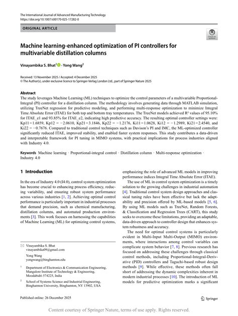 Machine Learning Enhanced Optimization Of Pi Controllers For