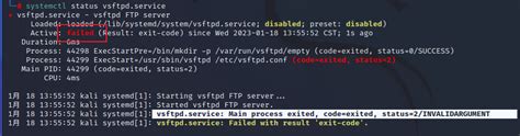 ftp服务无法启动：rvice main process exited code exited status 2