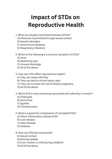 30 Quiz — Impact Of Stds On Reproductive Health Sexually Transmitted