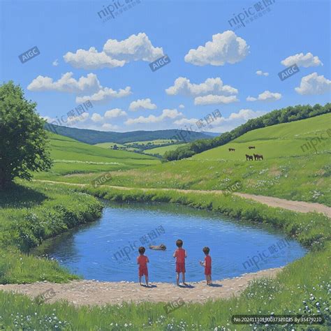 Ai创作图儿童童话风景 春季放牧儿童插画 小时候场景插画 梦幻儿童插画超治愈 人物风景场景画 草原绘本插画 童年插画梦幻童年 放牛的孩子 治愈