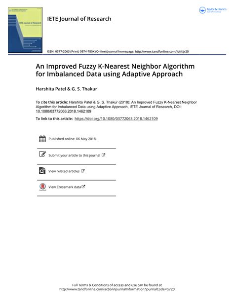 pdf an improved fuzzy k nearest neighbor algorithm for imbalanced