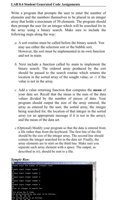 Solved Lab 84 Student Generated Code Assignments Write A