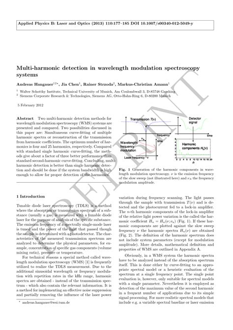 Pdf Multi Harmonic Detection In Wavelength Modulation Spectroscopy