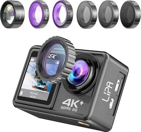 Lipa AT S81ER 4K Action Camera IPS Wifi Dual Screen Externe Mic Aansluiting Usb SD Tot 256
