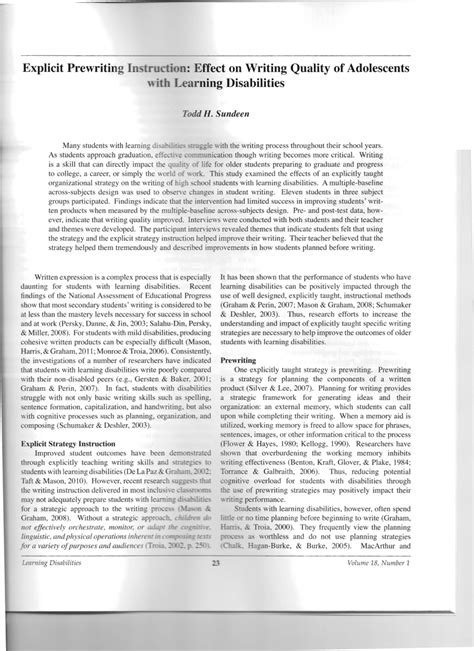 Pdf Explicit Prewriting Instruction Effect On Writing Quality Of Adolescents With Learning