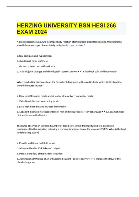 Herzing University Bsn Hesi 266 Exam 2024 Bsn Hesi 266 Stuvia Us
