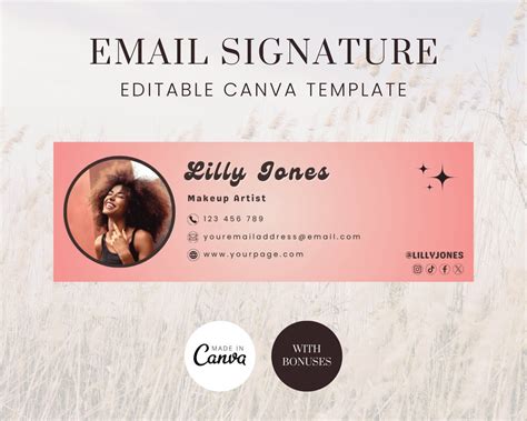 Pink Email Signature Template Canva Editable Image Signature Template Gmail Email Outlook