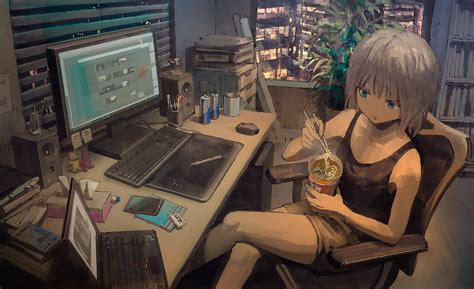 Original Characters Tokunaga Akimasa Anime Anime Girls Noodles