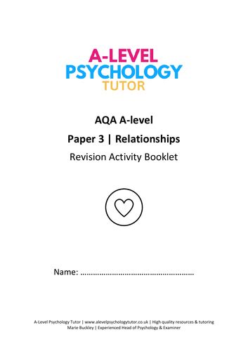 Relationships Revision Activity Booklet Aqa Psychology Teaching