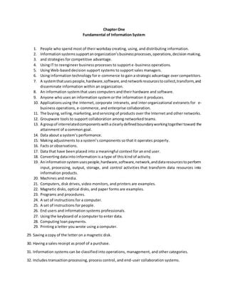 Chapter 1 Fundamental Of Informations System In Business Docx