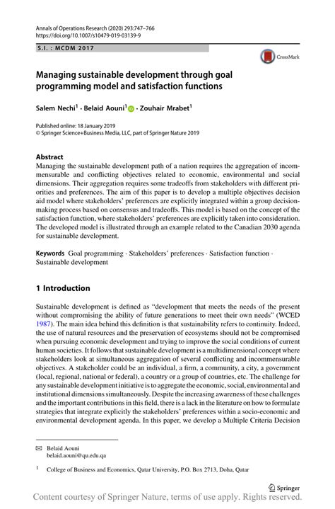 managing sustainable development through goal programming model and