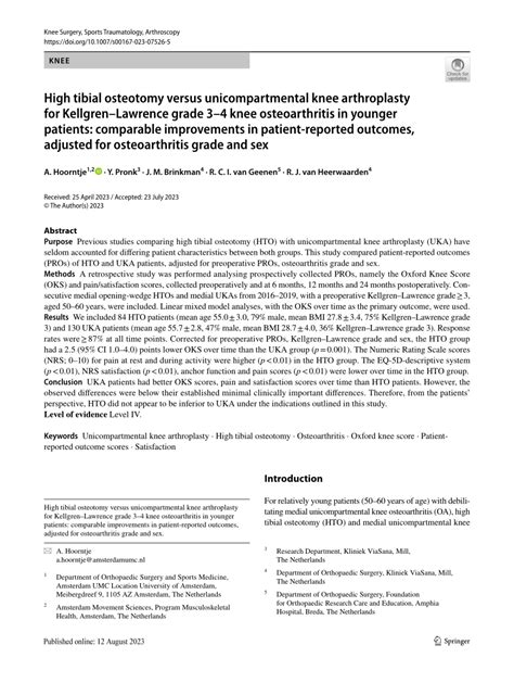 Pdf High Tibial Osteotomy Versus Unicompartmental Knee Arthroplasty