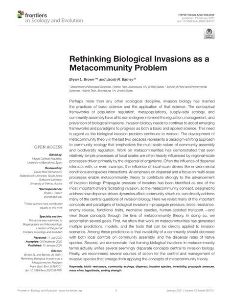 Pdf Rethinking Biological Invasions As A Metacommunity Problem