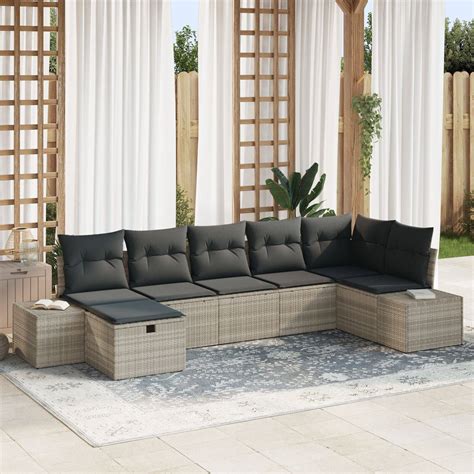 Vidaxl 7 Piece Garden Sofa Light Grey Outdoor Lounge Set • Price