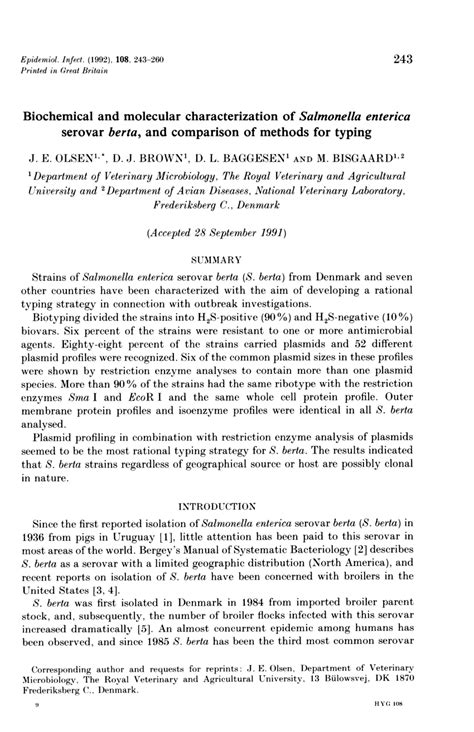 Pdf Biochemical And Molecular Characterization Of Salmonella Enterica Serovar Berta And