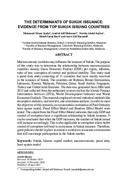 Pdf The Determinants Of Sukuk Issuance Evidence From Top Sukuk