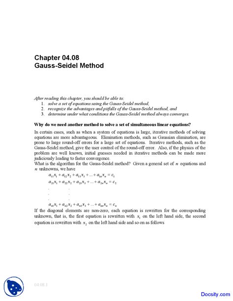 Gauss Seidel Method Numerical Analysis Solved Exam Docsity
