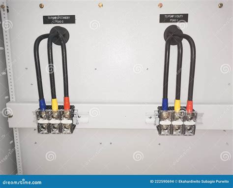 image of terminal block in electrical metal cabinet 222590718
