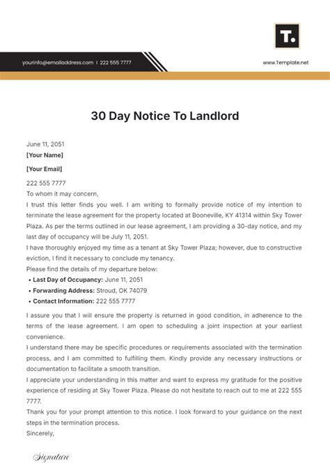 30 Day Notice To Landlord Exler
