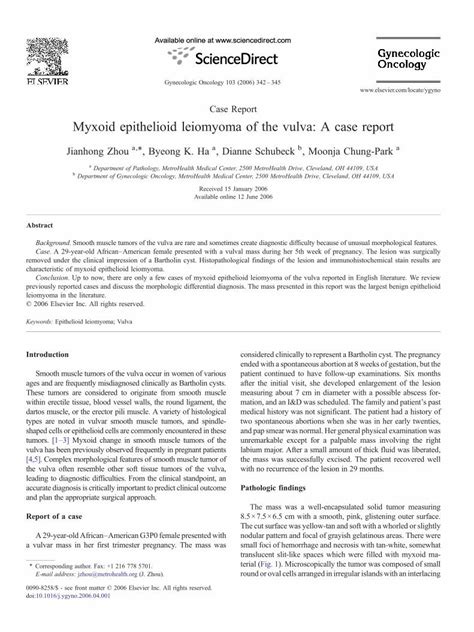 Pdf Myxoid Epithelioid Leiomyoma Of The Vulva A Case Report