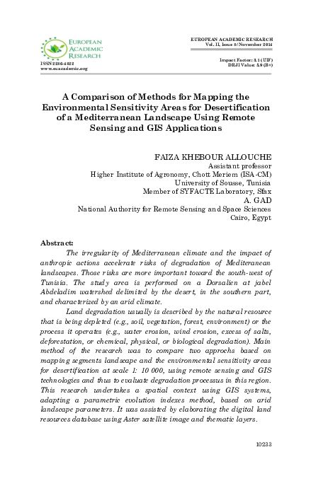 Pdf A Comparison Of Methods For Mapping The Environmental Sensitivity Areas For
