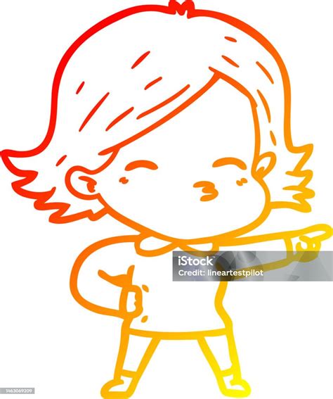 가리키는 만화 여자의 따뜻한 그라데이션 선 그림 가리키기에 대한 스톡 벡터 아트 및 기타 이미지 가리키기 그라데이션 낙서 드로잉 Istock