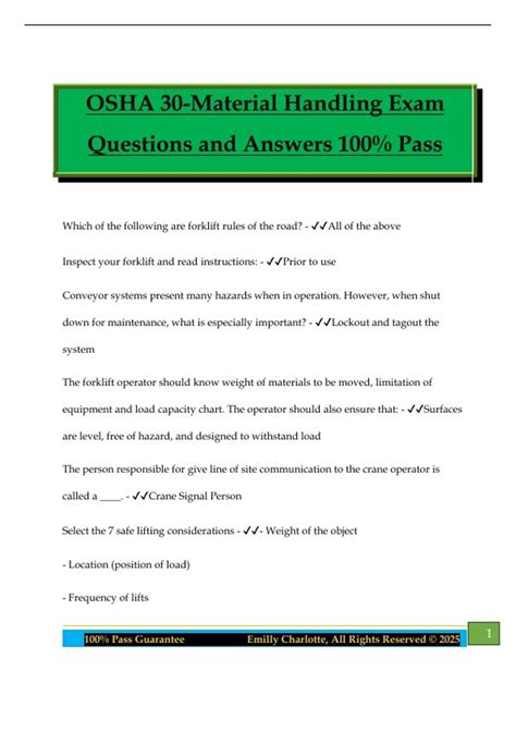 Osha 30 Material Handling Exam Questions And Answers 100 Pass Osha Osha 30 Material Handling Exam Questions And Answers 100 Pass Osha