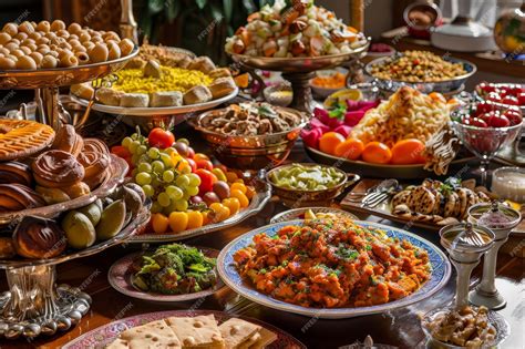 an overflowing table with a variety of traditional dishes and fresh
