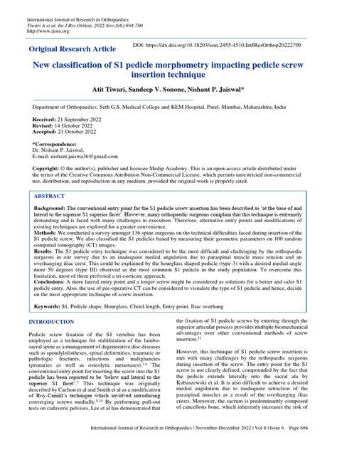new classification of s1 pedicle morphometry impac download free pdf