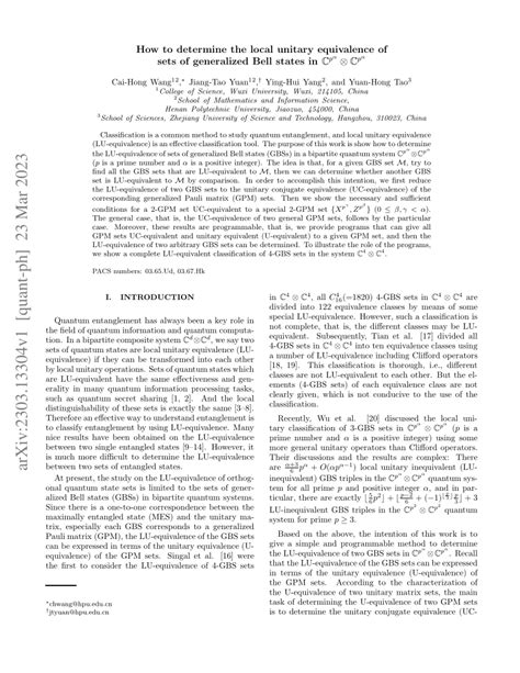 Pdf How To Determine The Local Unitary Equivalence Of Sets Of Generalized Bell States In