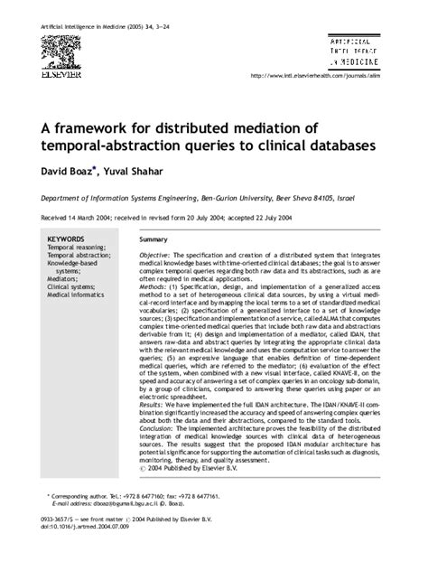 Pdf A Framework For Distributed Mediation Of Temporal Abstraction Queries To Clinical Databases