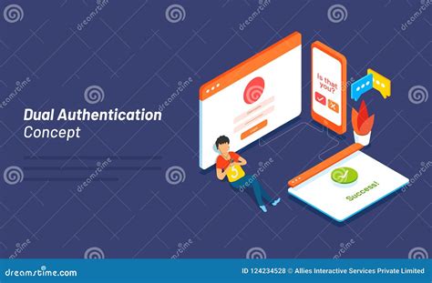 Dual Authentication Concept Based Isometric Design With Illustration Of Browser Window And
