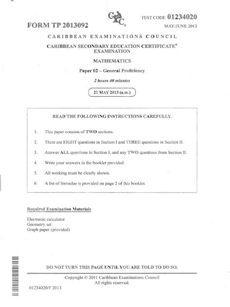 Mathematics Cxc 2013 Trigonometric Functions Sine