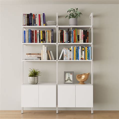 Modular Shelving Units With Aluminum Shelves And Wood Cabinets Modern