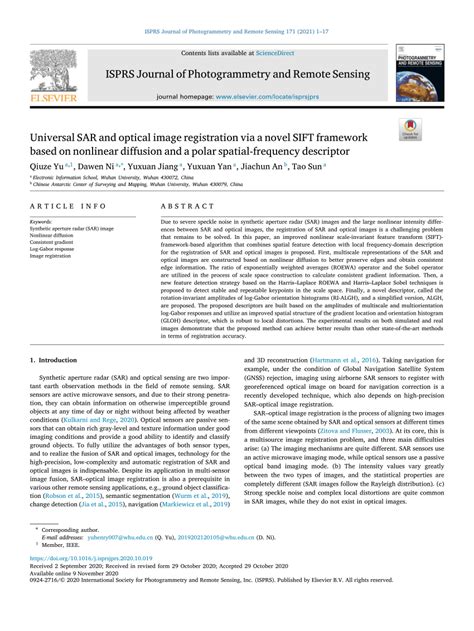 Pdf Universal Sar And Optical Image Registration Via A Novel Sift