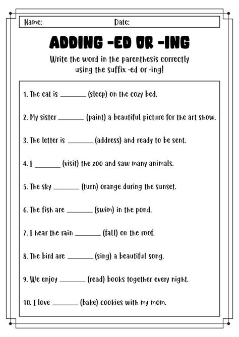 Adding The Suffix Ed And ING Worksheet Word Family Worksheets Word Families Suffix Ed