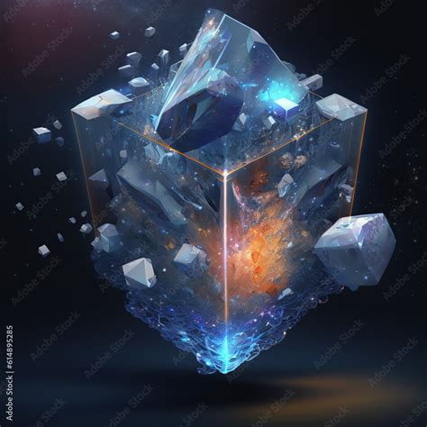 Modern Digital Abstract Art Of Glassy Geometric Transparent Cubic Shape Crystal Blocks Refracts