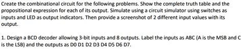 solved create the combinational circuit for the following problems