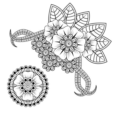 Mehndi Flower For Henna Mehndi Tattoo Decoration Coloring Book Page