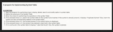 C Program For Implementing Symbol Table ALGORITHM Chegg Com