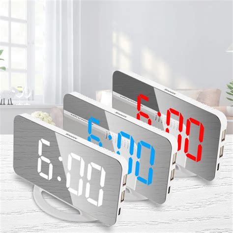 Led 디지털 알람 시계 미러 테이블 전자 데스크탑 시계 밤 빛 데스크탑 Usb 충전 디지털 홈 장식 선물 Aliexpress