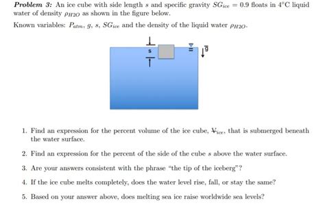Solved Problem 3 An Ice Cube With Side Length S And Chegg Com