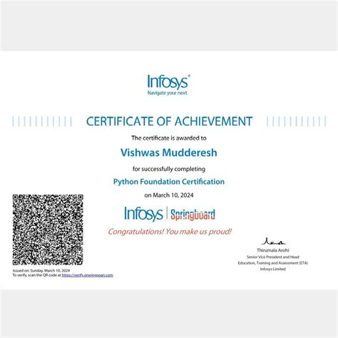 Vishwas Mudderasha On Linkedin Completed The Python Foundation Certification Offered By Infosys