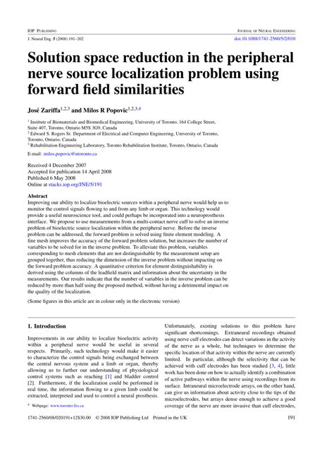 Pdf Solution Space Reduction In The Peripheral Nerve Source Localization Problem Using Forward
