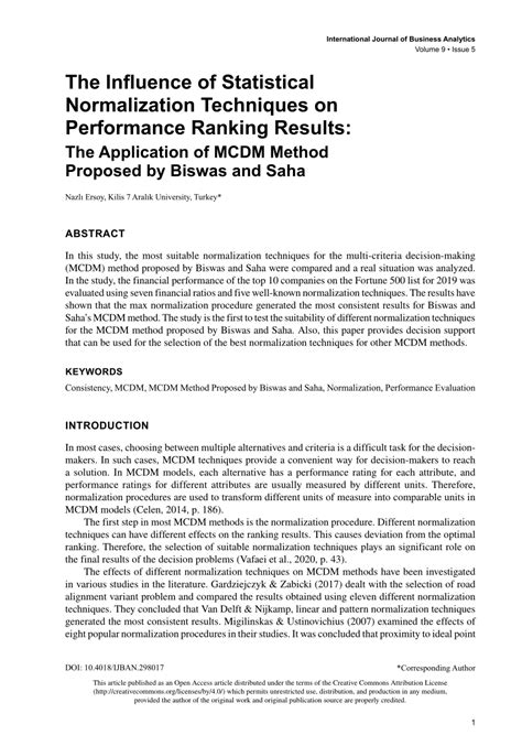 Pdf The Influence Of Statistical Normalization Techniques On