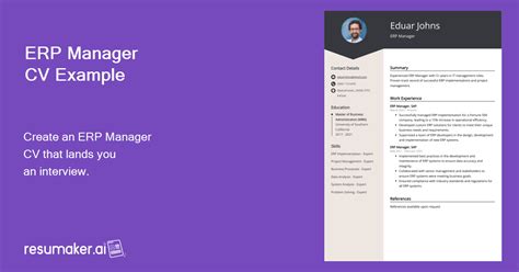 Erp Manager Cv Example For 2024