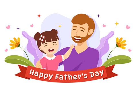 Happy Fathers Day Illustration With Father And His Son Playing Together
