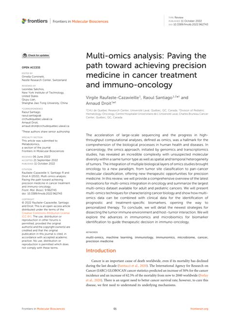 Pdf Multi Omics Analysis Paving The Path Toward Achieving Precision Medicine In Cancer