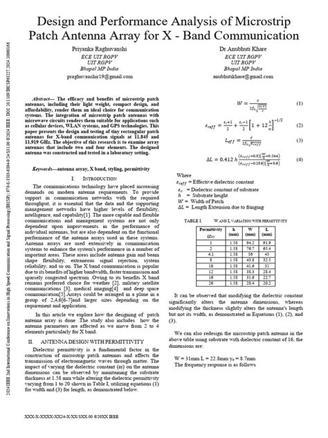 Design And Performance Analysis Of Microstrip Patch Antenna Array For X